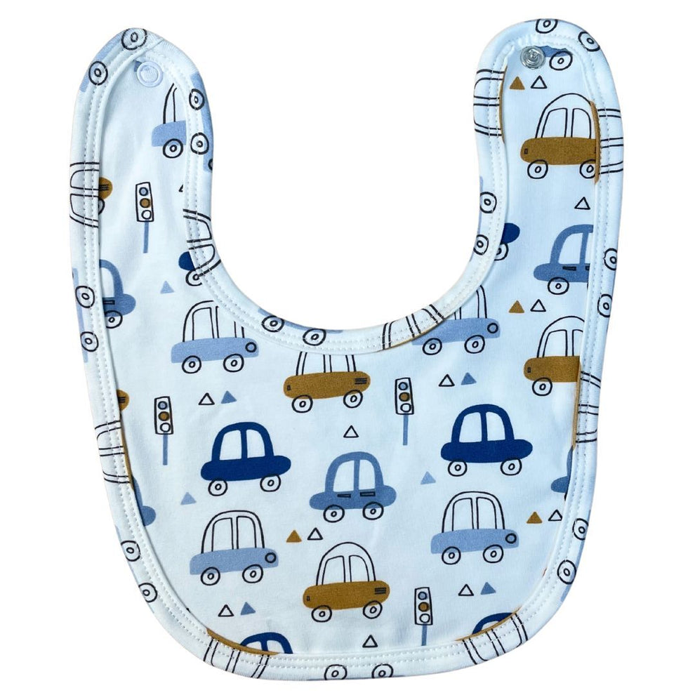 Bib - White with Car Allover - 95% Cotton 5% Spandex – ES Kids
